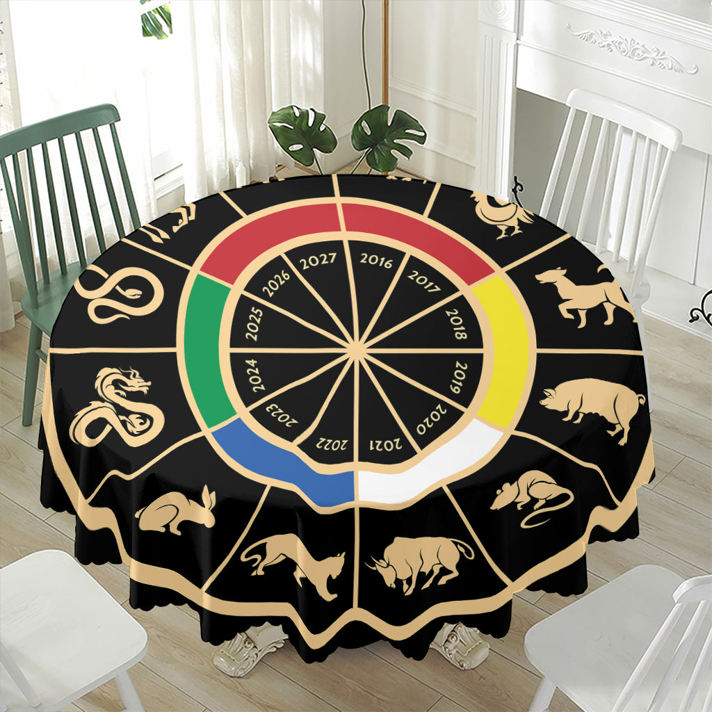 Chinese Zodiac Calendar Wheel Print Waterproof Round Tablecloth – GearFrost