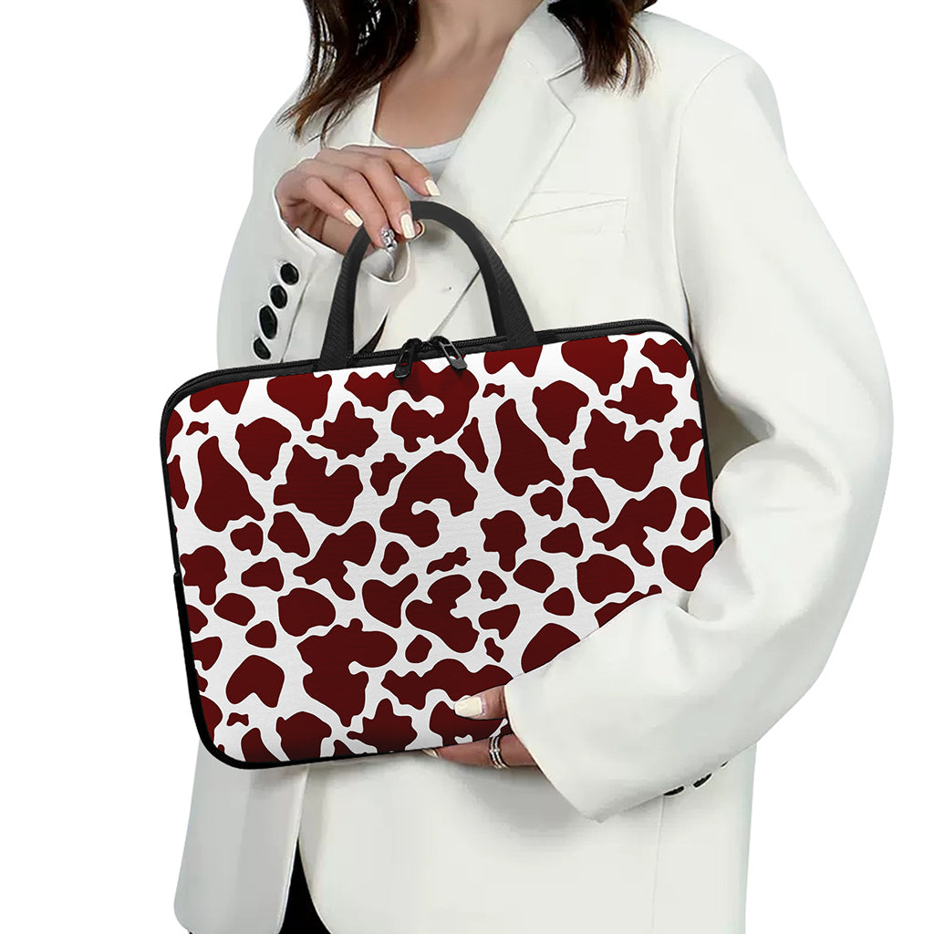Chocolate Brown And White Cow Print Laptop Sleeve With Handle – GearFrost