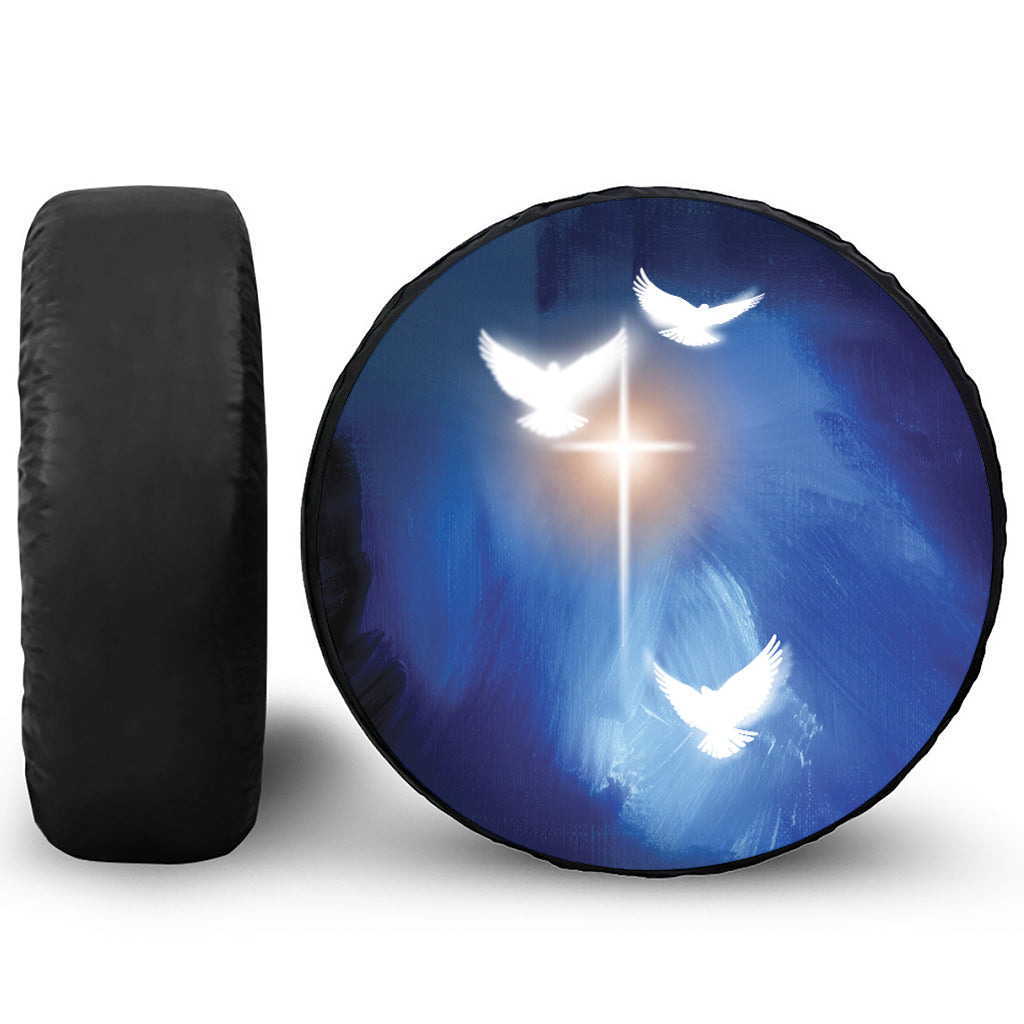 Christian Cross And White Doves Print Leather Spare Tire Cover – GearFrost