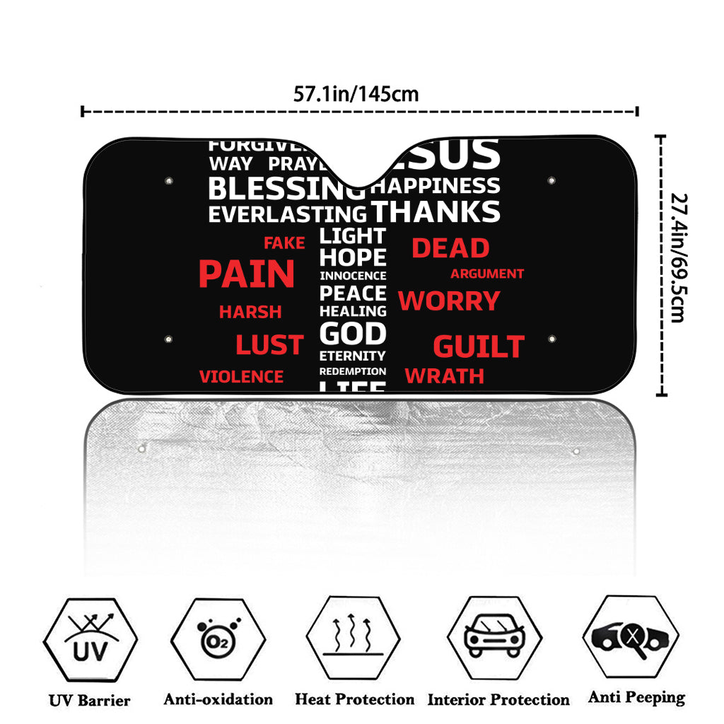 Christian Cross Religious Words Print Car Windshield Sun Shade – GearFrost
