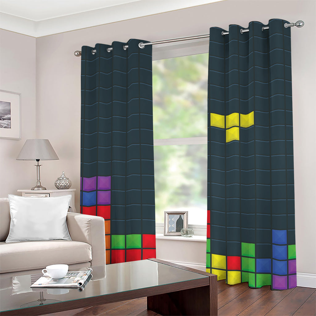 Colorful Block Puzzle Video Game Print Grommet Curtains – GearFrost