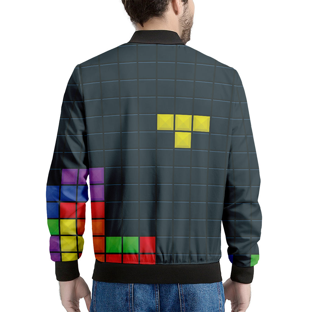 Colorful Block Puzzle Video Game Print Men's Bomber Jacket – GearFrost