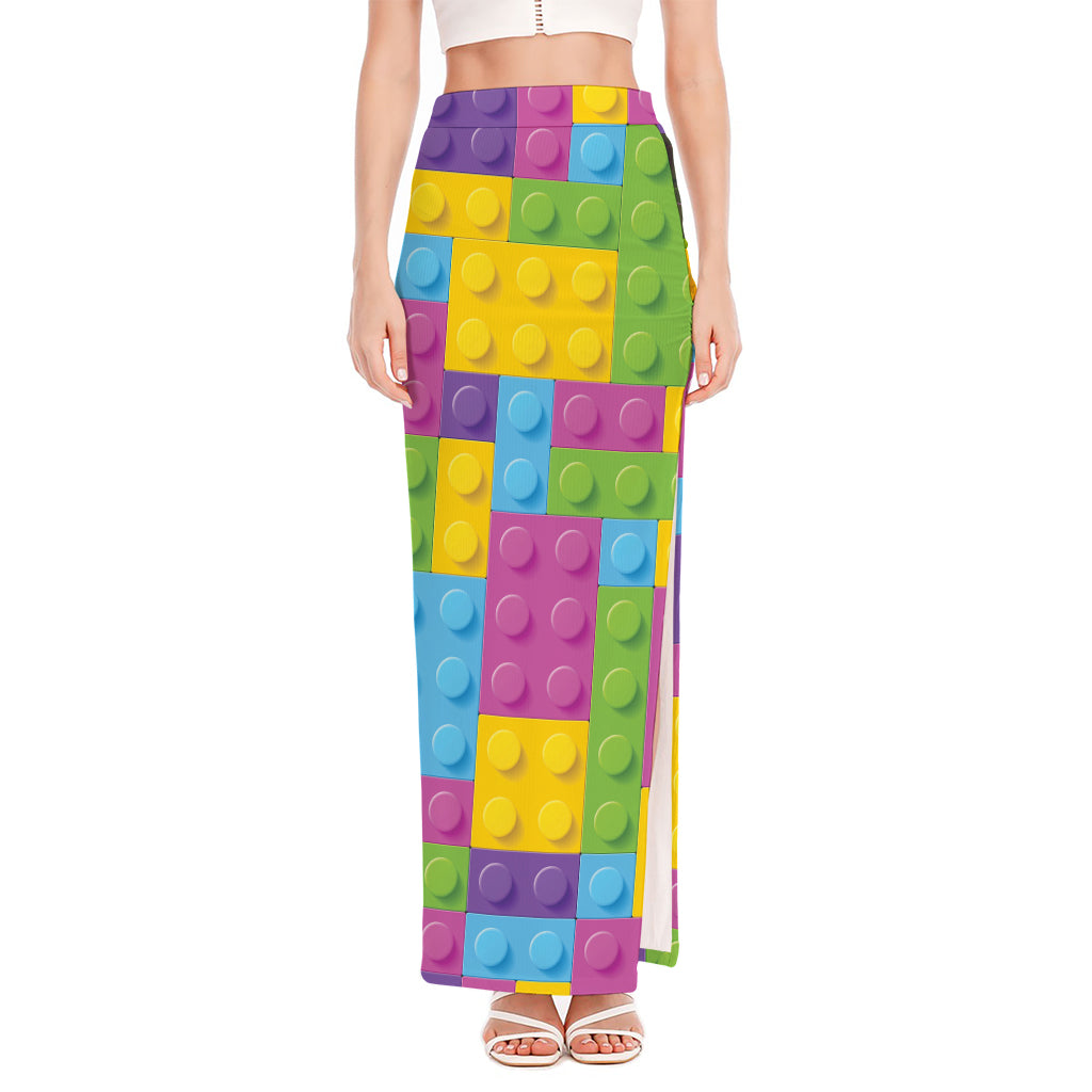 Colorful Building Blocks Pattern Print High Slit Maxi Skirt – GearFrost