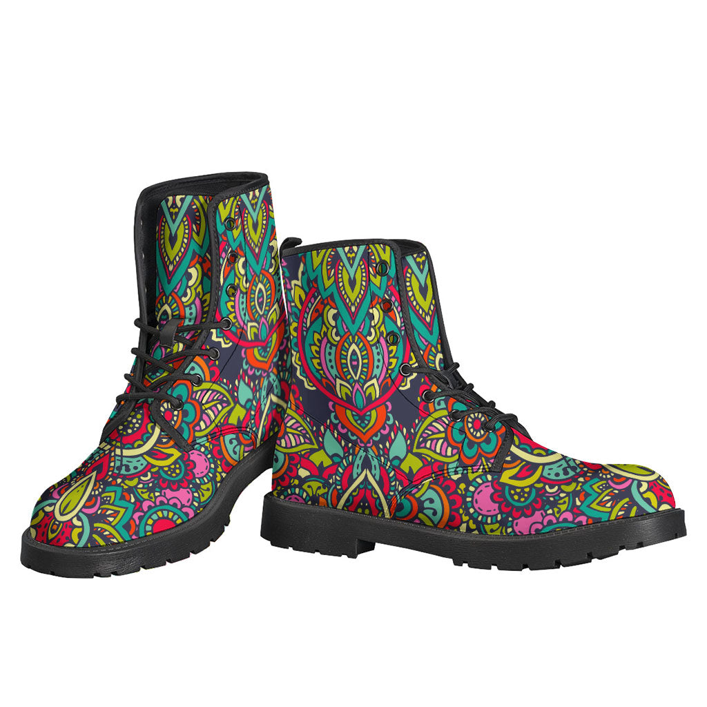 Colorful Floral Mandala Print Lace-Up Boots – GearFrost