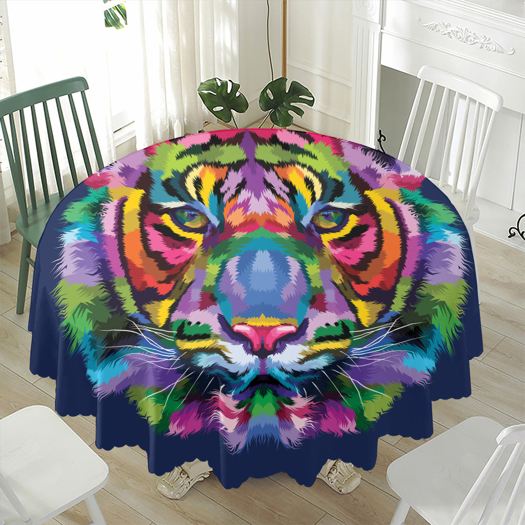 Colorful Tiger Portrait Print Waterproof Round Tablecloth – GearFrost
