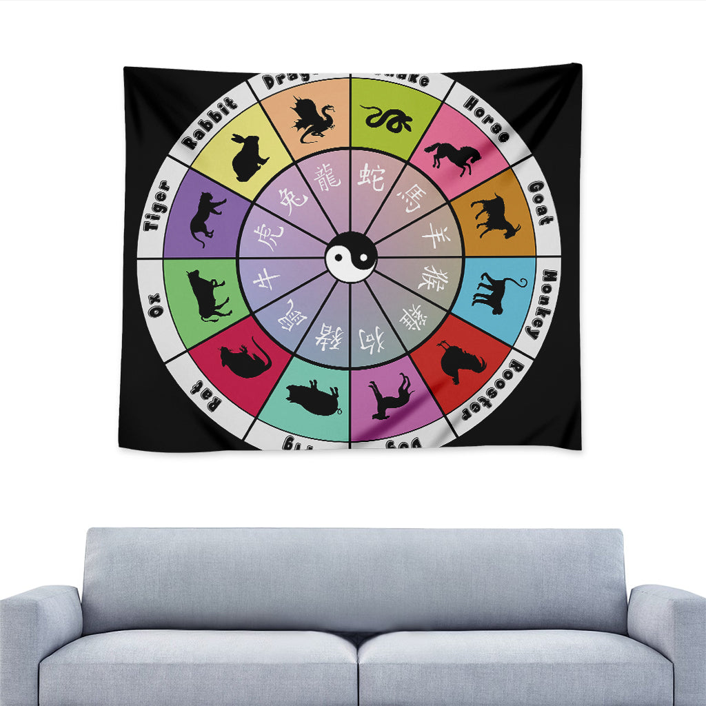 Colourful Chinese Zodiac Wheel Print Tapestry – GearFrost