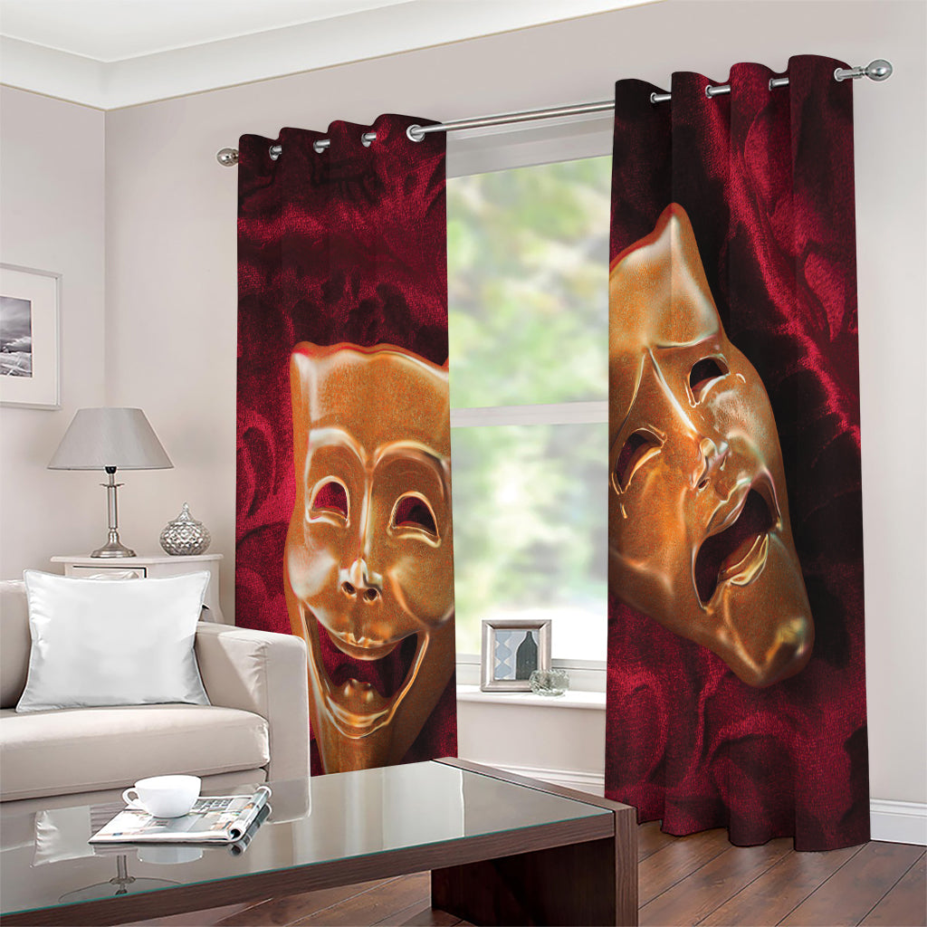 Comedy And Tragedy Theater Masks Print Extra Wide Grommet Curtains ...