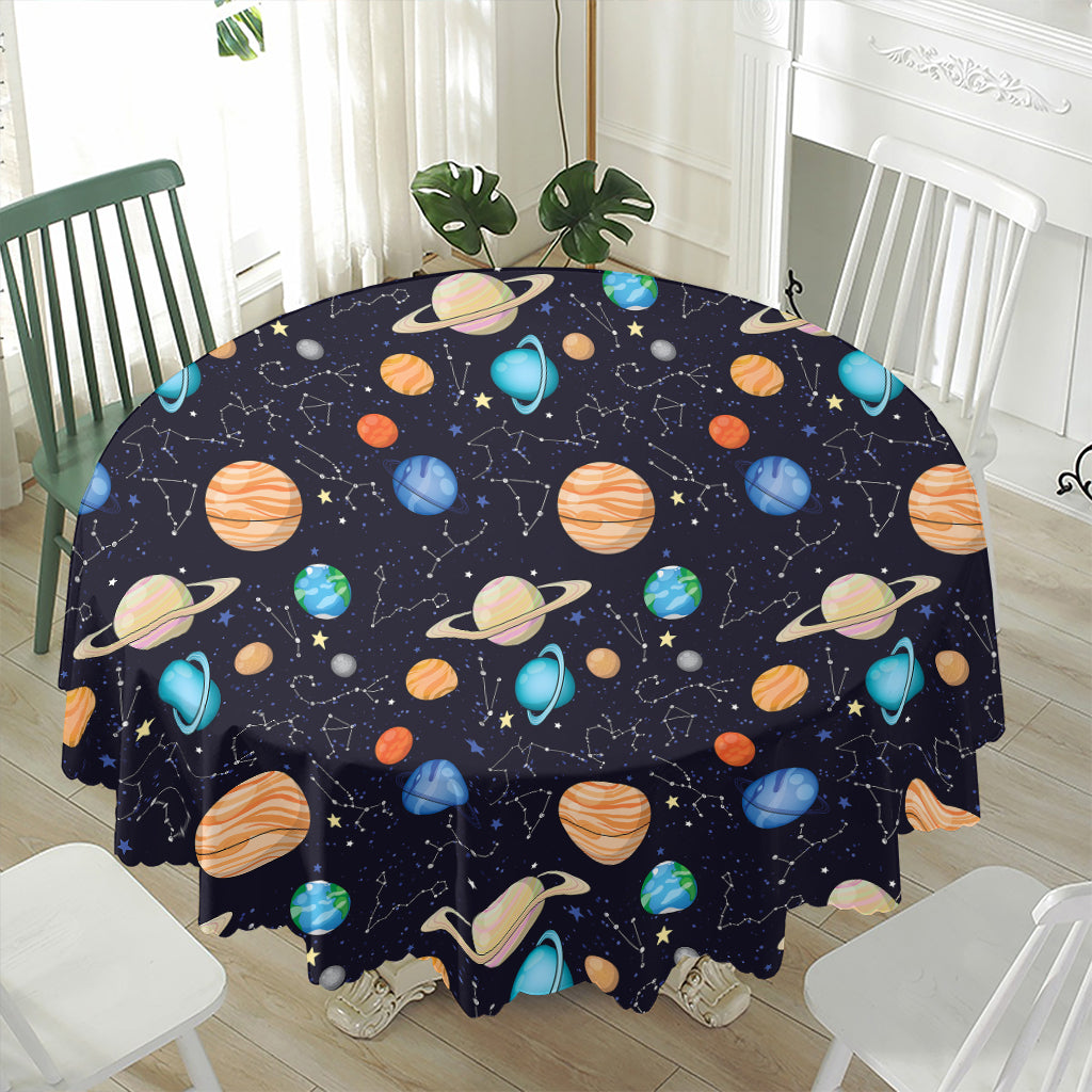 Constellations And Planets Pattern Print Waterproof Round Tablecloth ...