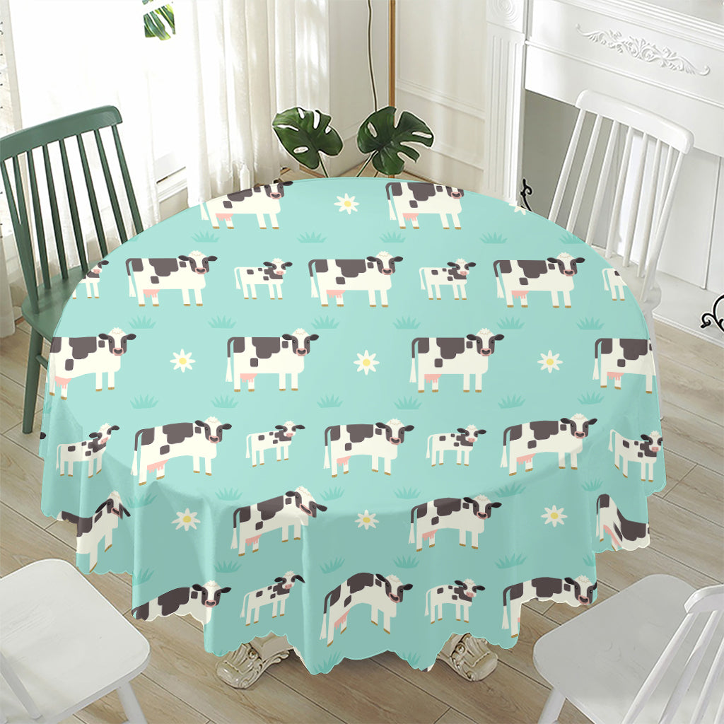 Cute Cow And Baby Cow Pattern Print Waterproof Round Tablecloth – GearFrost