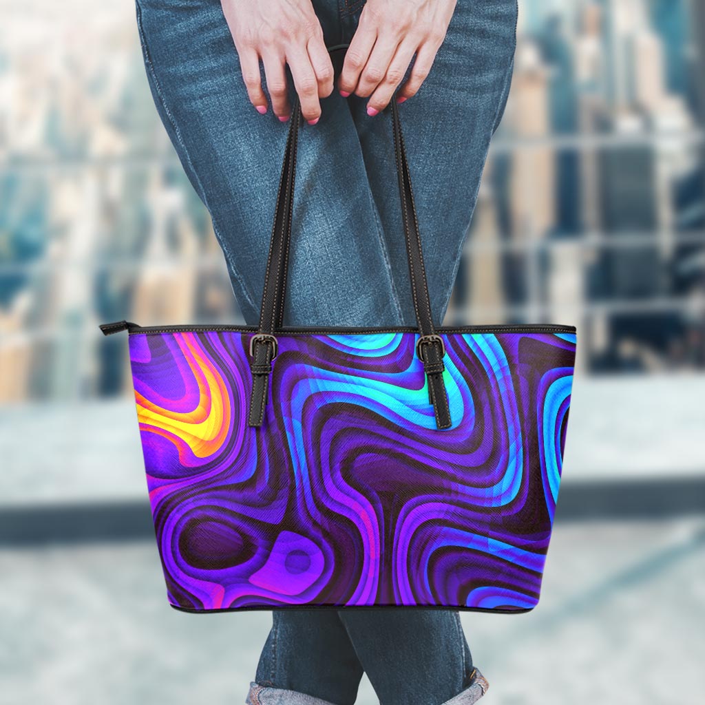 Dark Psychedelic Trippy Print Leather Tote Bag With Zipper – GearFrost