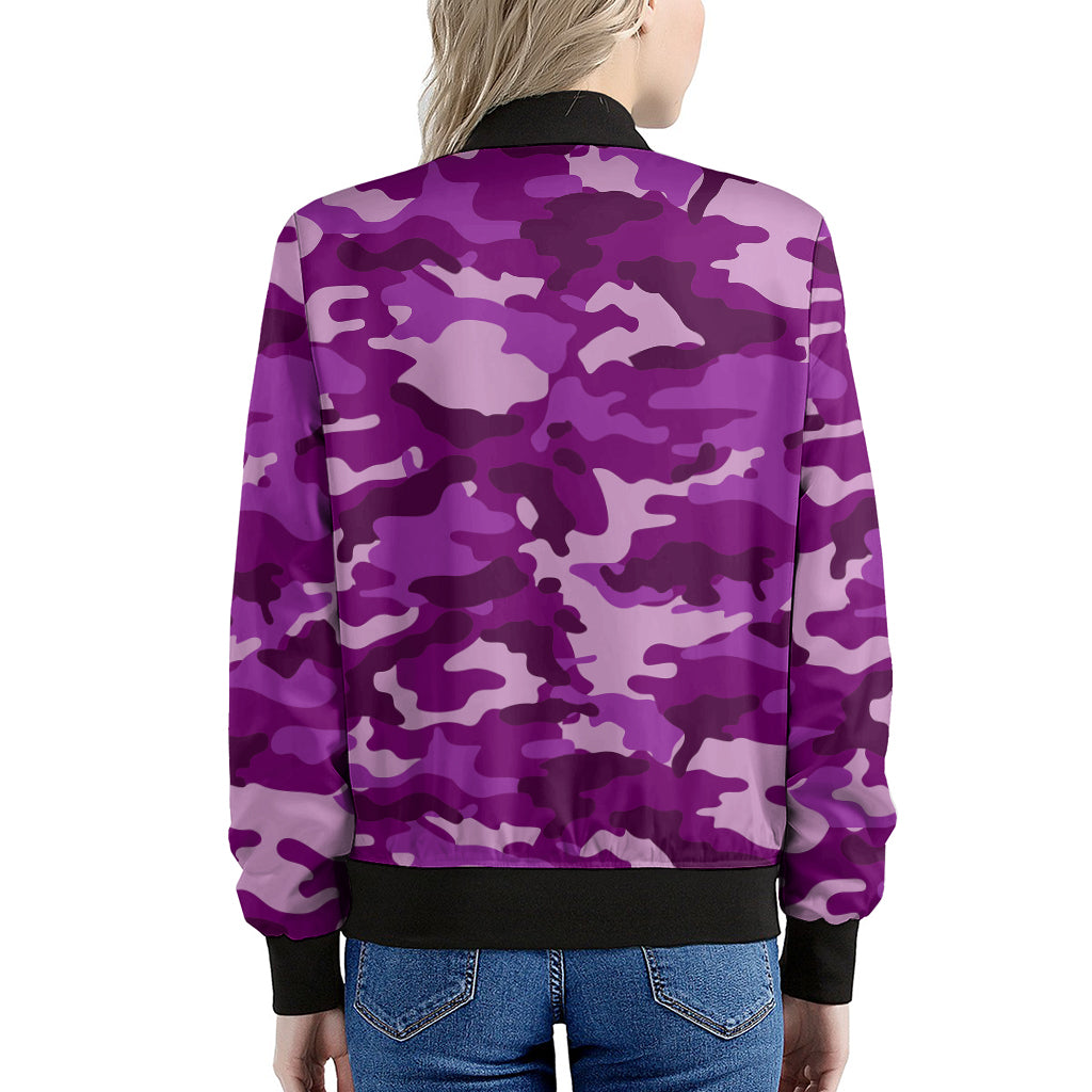 Dark Purple Camouflage Print Women's Bomber Jacket – GearFrost