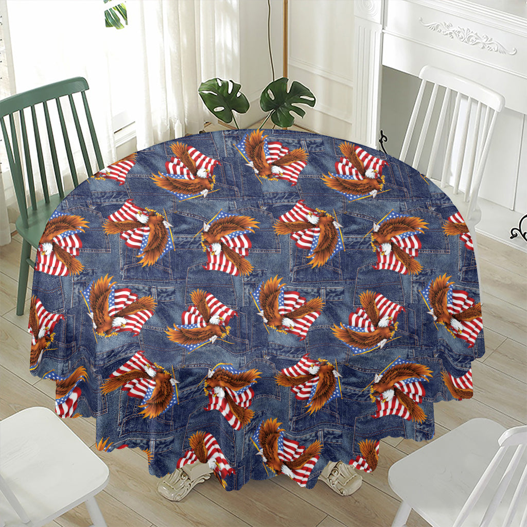 Denim American Eagle Pattern Print Waterproof Round Tablecloth – GearFrost