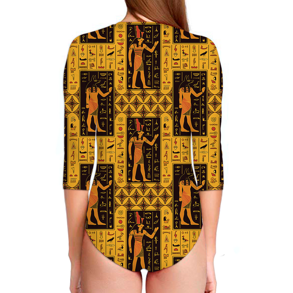 Egyptian Gods And Hieroglyphs Print Long Sleeve Swimsuit – GearFrost