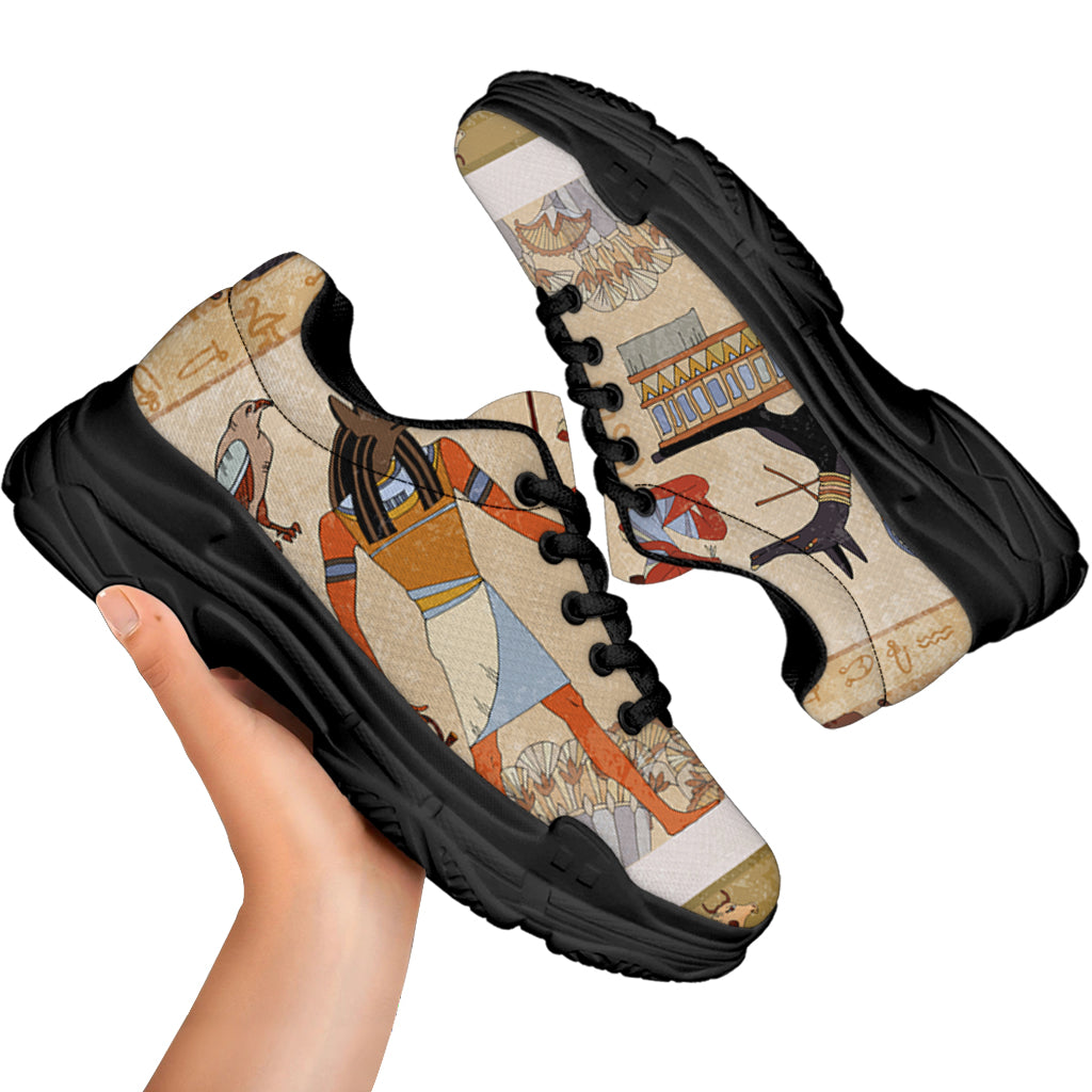 Egyptian Gods And Pharaohs Print Black Chunky Shoes – GearFrost