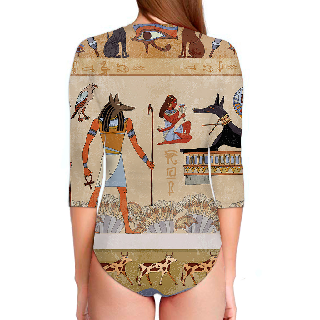 Egyptian Gods And Pharaohs Print Long Sleeve Swimsuit – GearFrost
