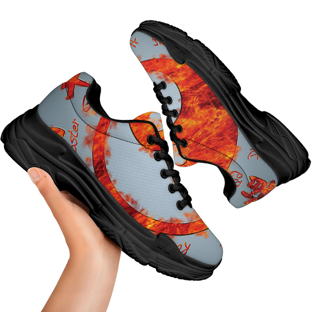 Fire Yin Yang Chinese Zodiac Print Black Chunky Shoes – GearFrost