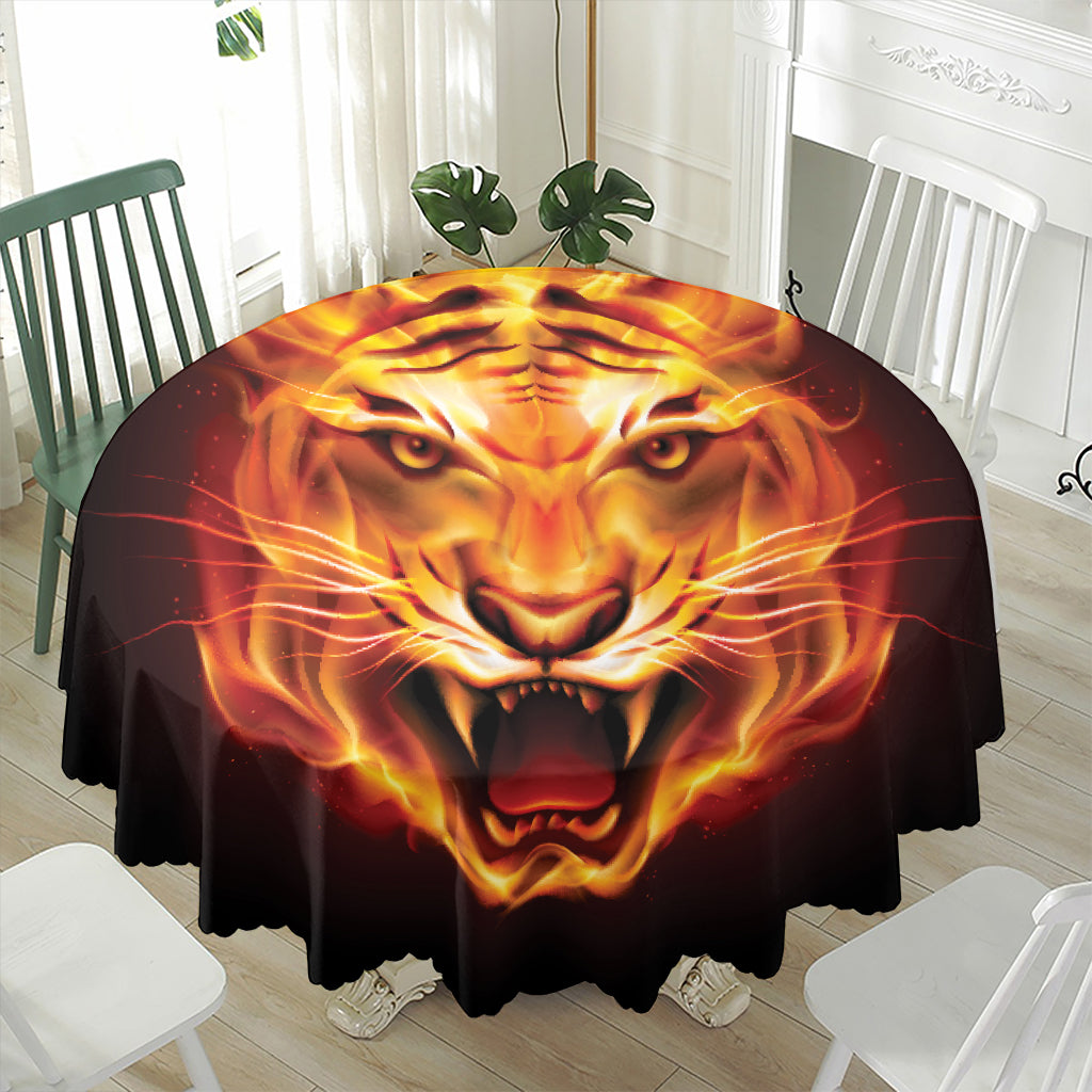 Flame Tiger Print Waterproof Round Tablecloth – GearFrost