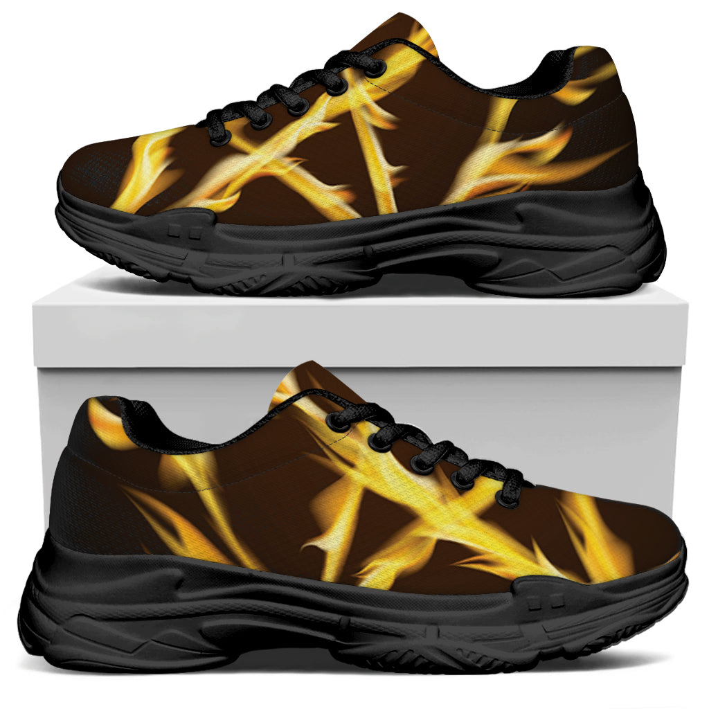 Flaming Pentagram Symbol Print Black Chunky Shoes – GearFrost