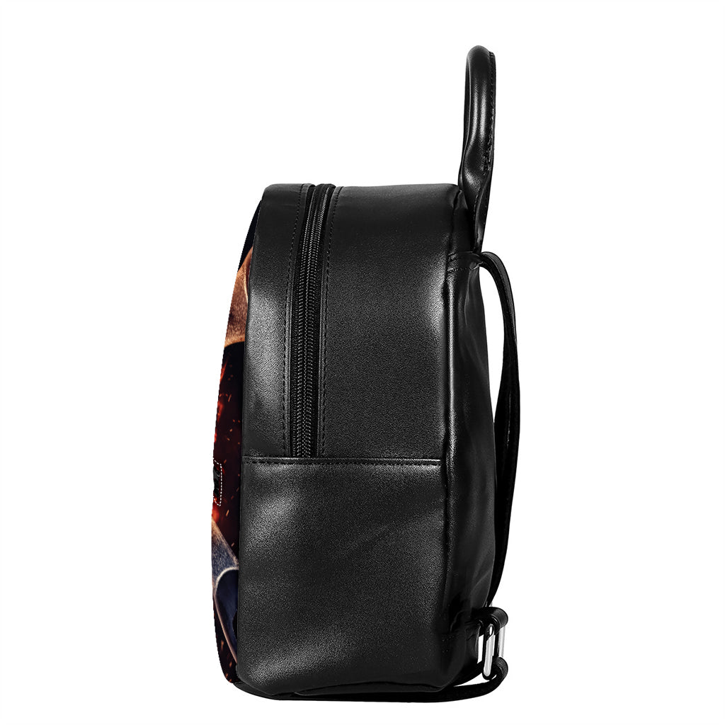 Flaming Skull And Cross Wrench Print Leather Backpack – GearFrost