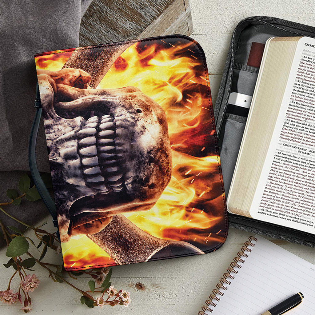 Flaming Skull And Cross Wrench Print Leather Bible Cover – GearFrost