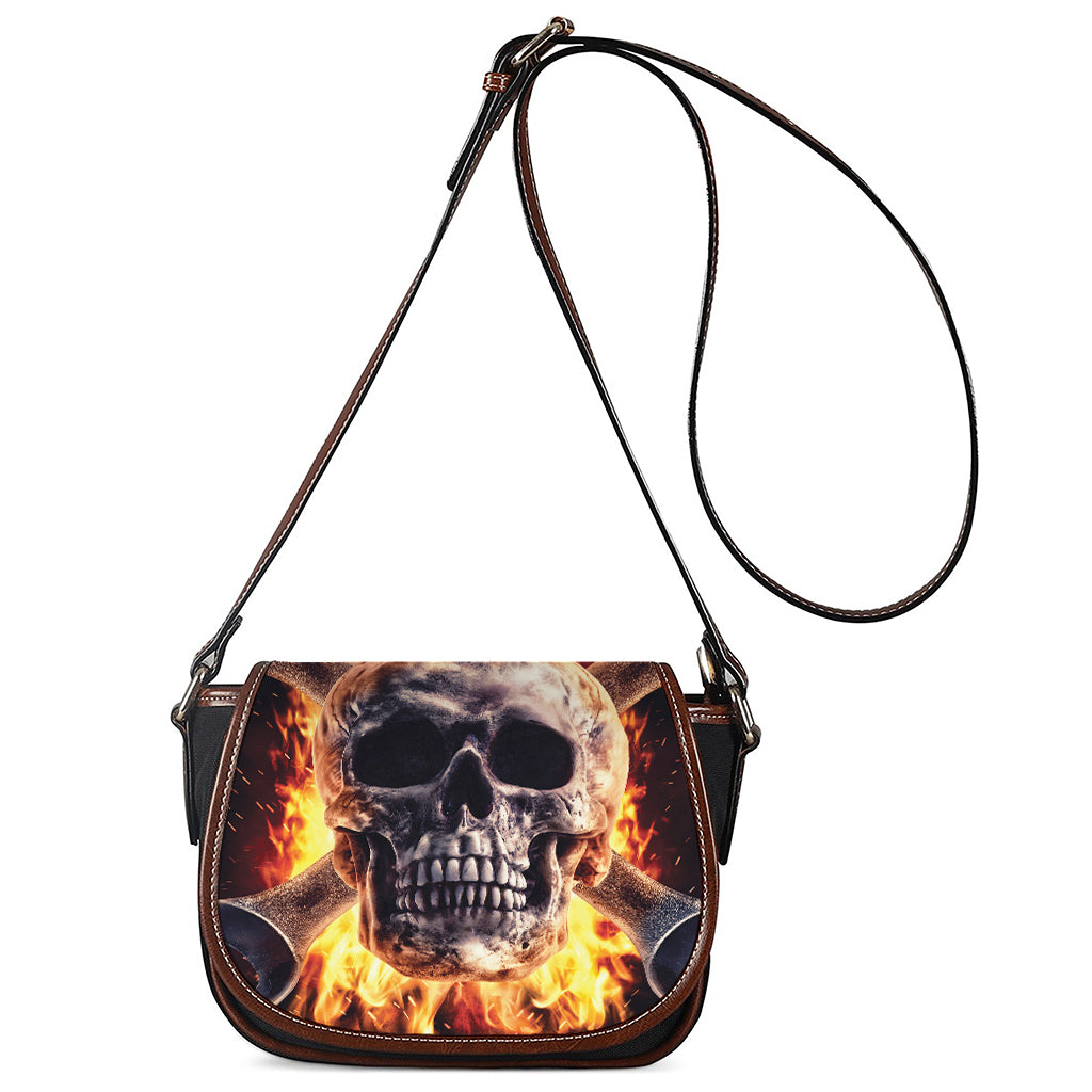 Flaming Skull And Cross Wrench Print Saddle Bag – GearFrost