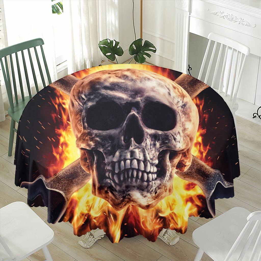 Flaming Skull And Cross Wrench Print Waterproof Round Tablecloth ...