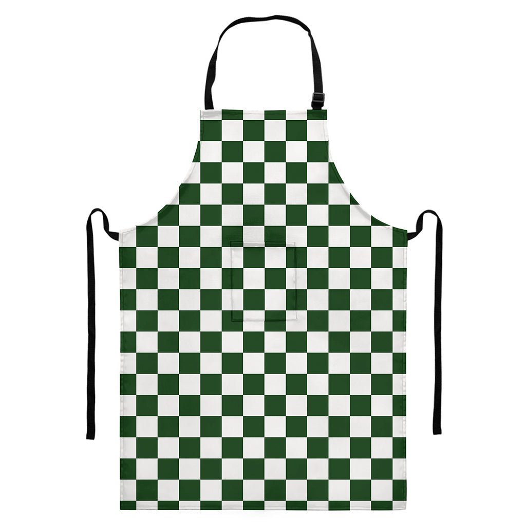 Forest Green And White Checkered Print Bib Apron With Pocket – GearFrost