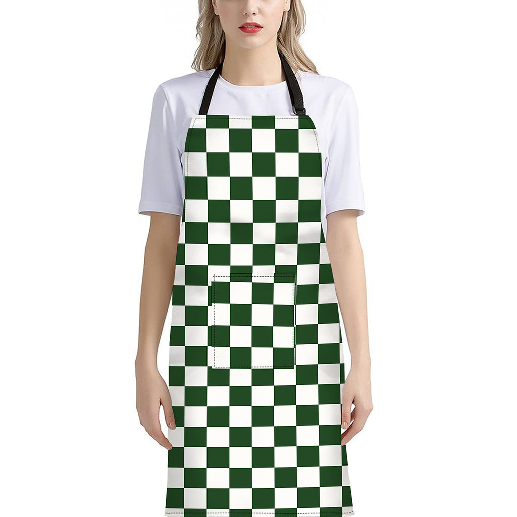 Forest Green And White Checkered Print Bib Apron With Pocket – GearFrost