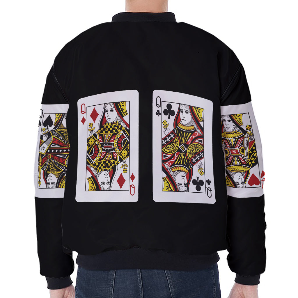 Four Queens Playing Cards Print Zip Sleeve Bomber Jacket – GearFrost