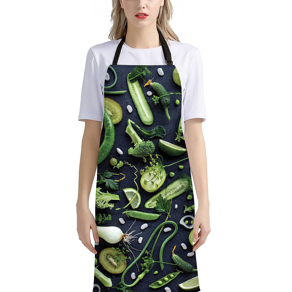 Fresh Green Fruit And Vegetables Print Bib Apron With Pocket – GearFrost
