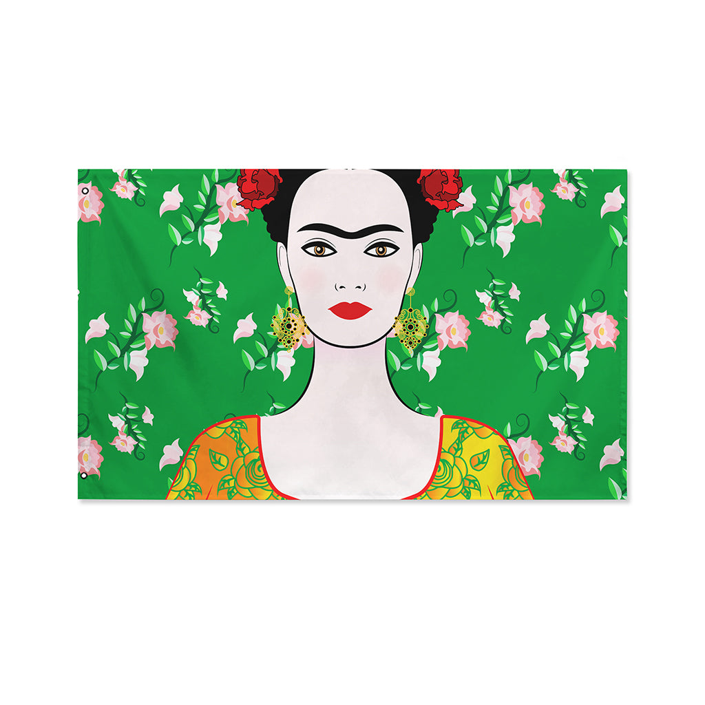 Frida Kahlo And Pink Floral Print Polyester Flag – GearFrost