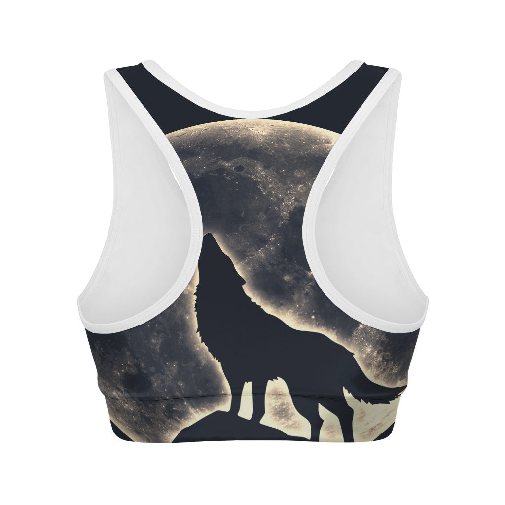 Full Moon Howling Wolf Print Women's Sports Bra – GearFrost