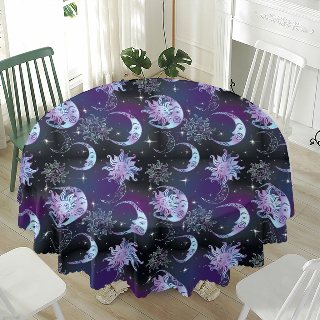 Galaxy Celestial Sun And Moon Print Waterproof Round Tablecloth – GearFrost