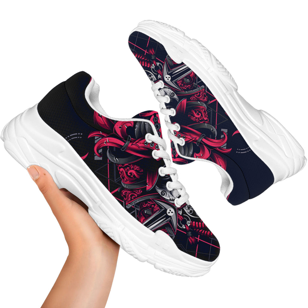 Geometric Samurai Mask Print White Chunky Shoes – GearFrost
