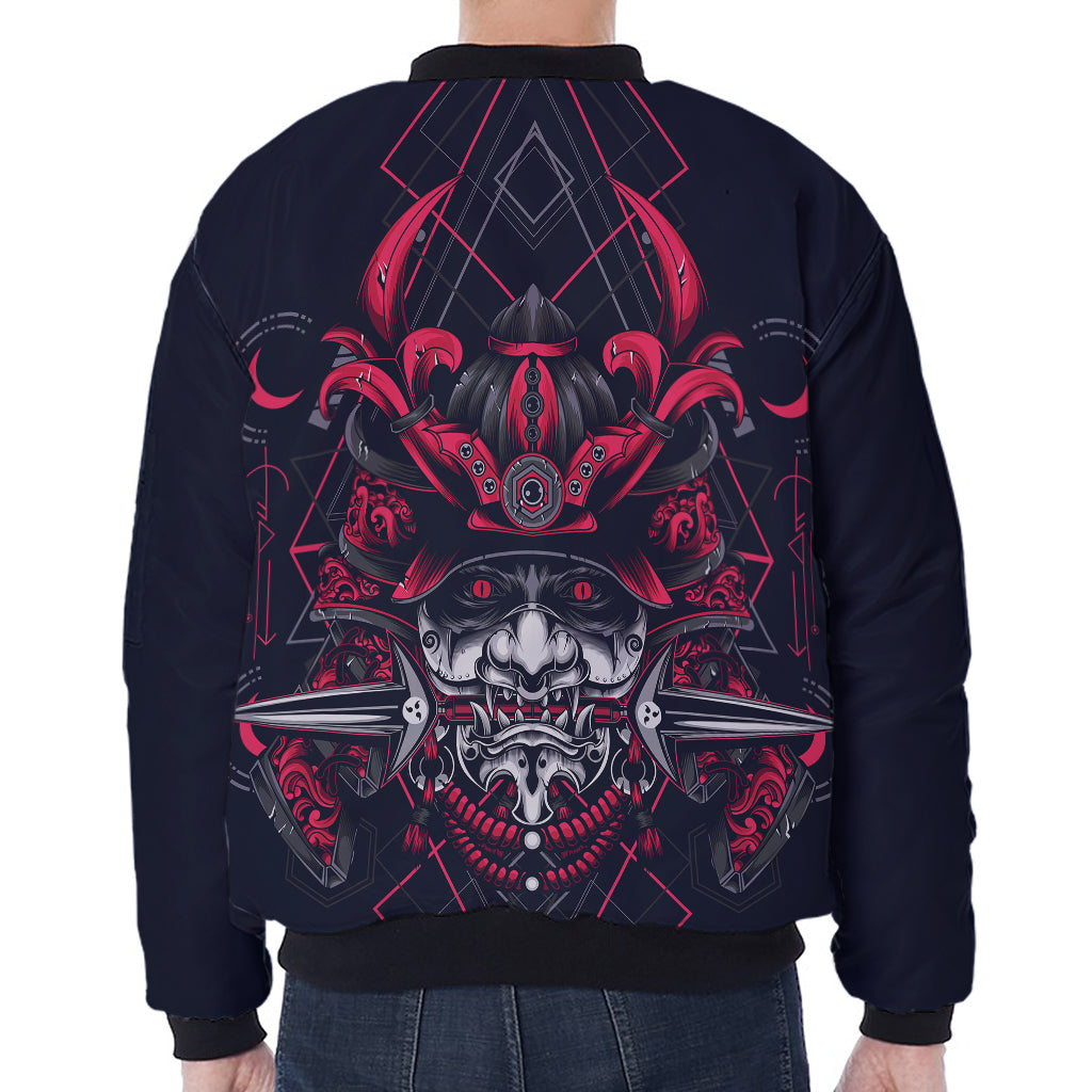 Geometric Samurai Mask Print Zip Sleeve Bomber Jacket – GearFrost