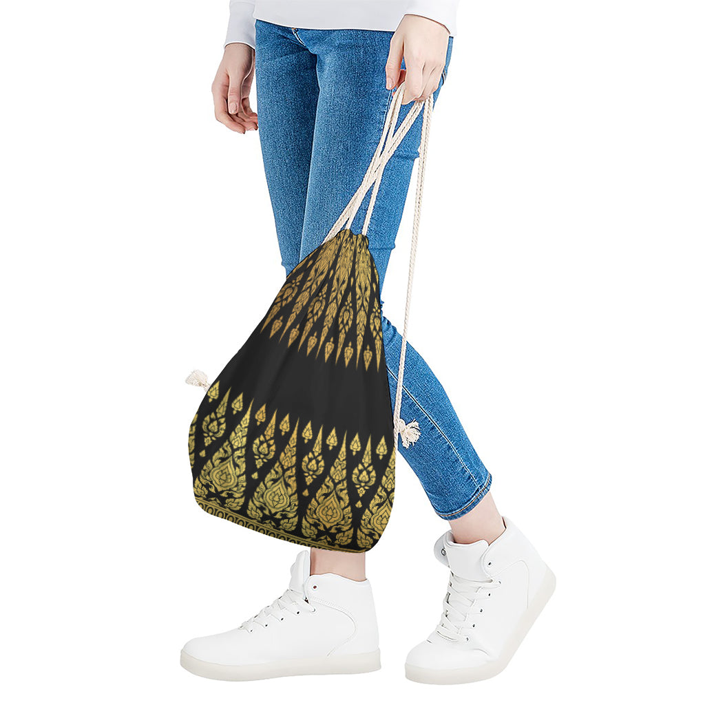 Gold And Black Thai Pattern Print Drawstring Bag – GearFrost