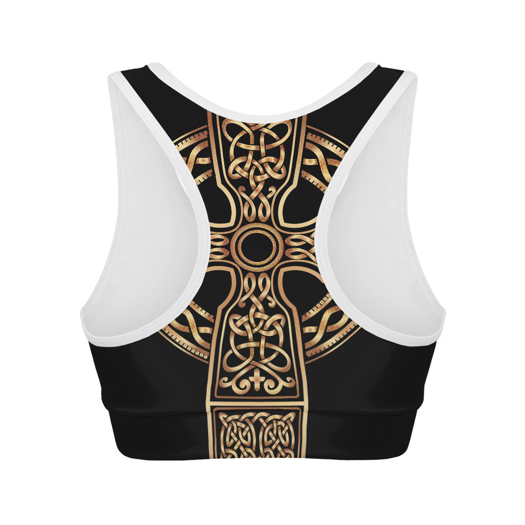 Gold Celtic Knot Cross Print Women's Sports Bra – GearFrost