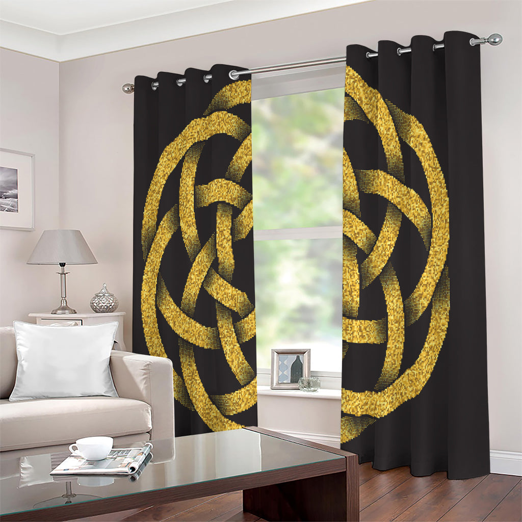 Gold Circle Celtic Knot Symbol Print Extra Wide Grommet Curtains ...