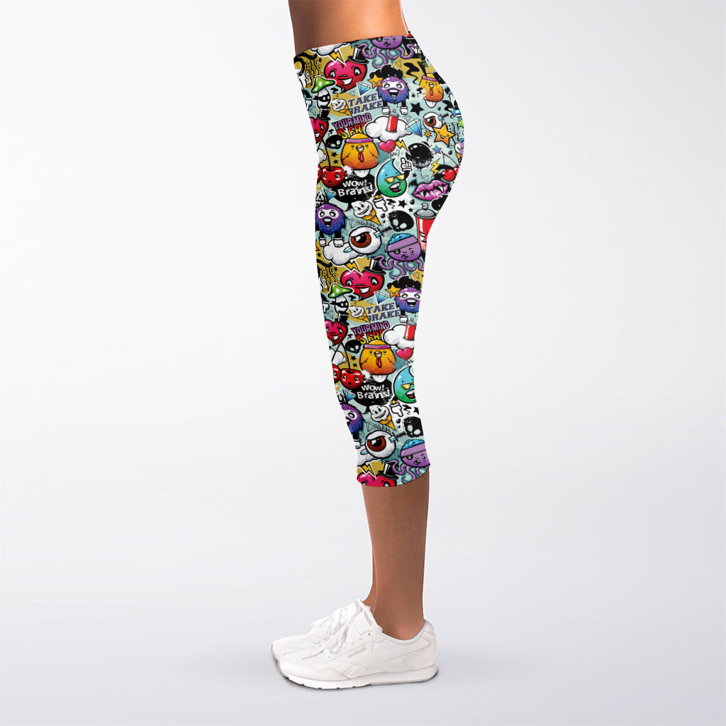 Graffiti Cartoon Characters Print Women's Capri Leggings – GearFrost