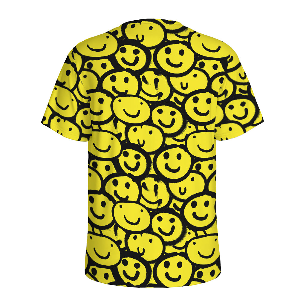 Graffiti Happy Emoji Pattern Print Men's Athletic T-Shirt – GearFrost