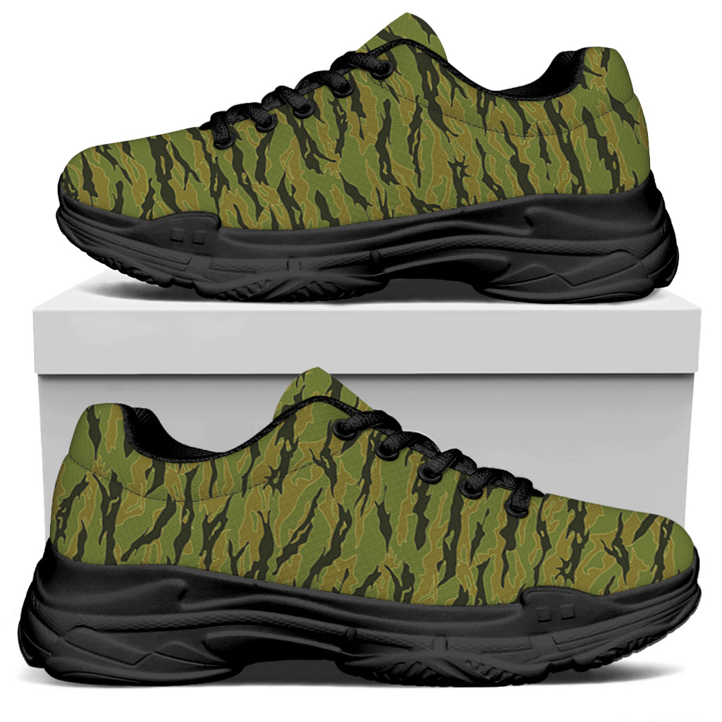 Green Tiger Stripe Camo Pattern Print Black Chunky Shoes – GearFrost