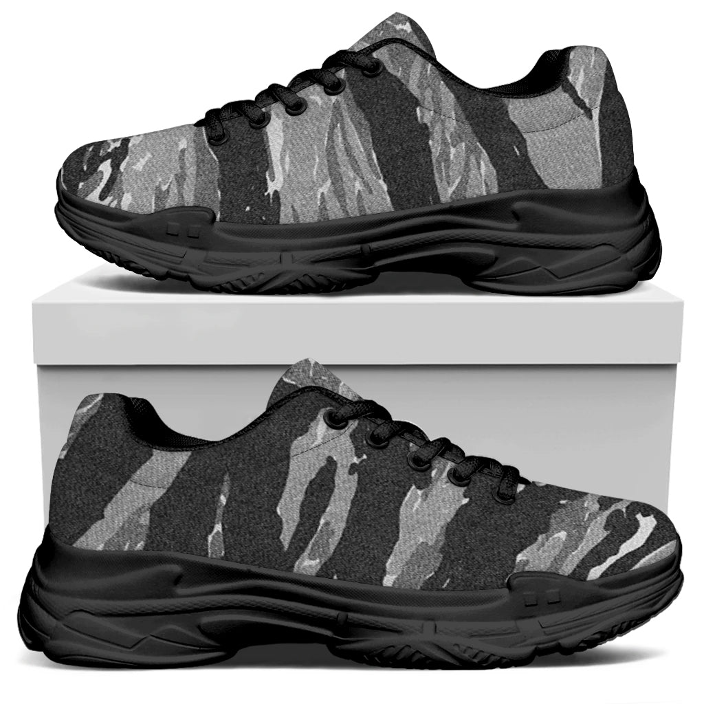 Grey Tiger Stripe Camouflage Print Black Chunky Shoes – GearFrost