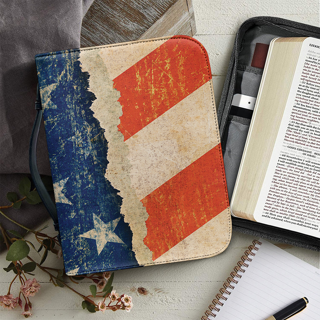 Grunge Ripped Paper American Flag Print Leather Bible Cover – GearFrost