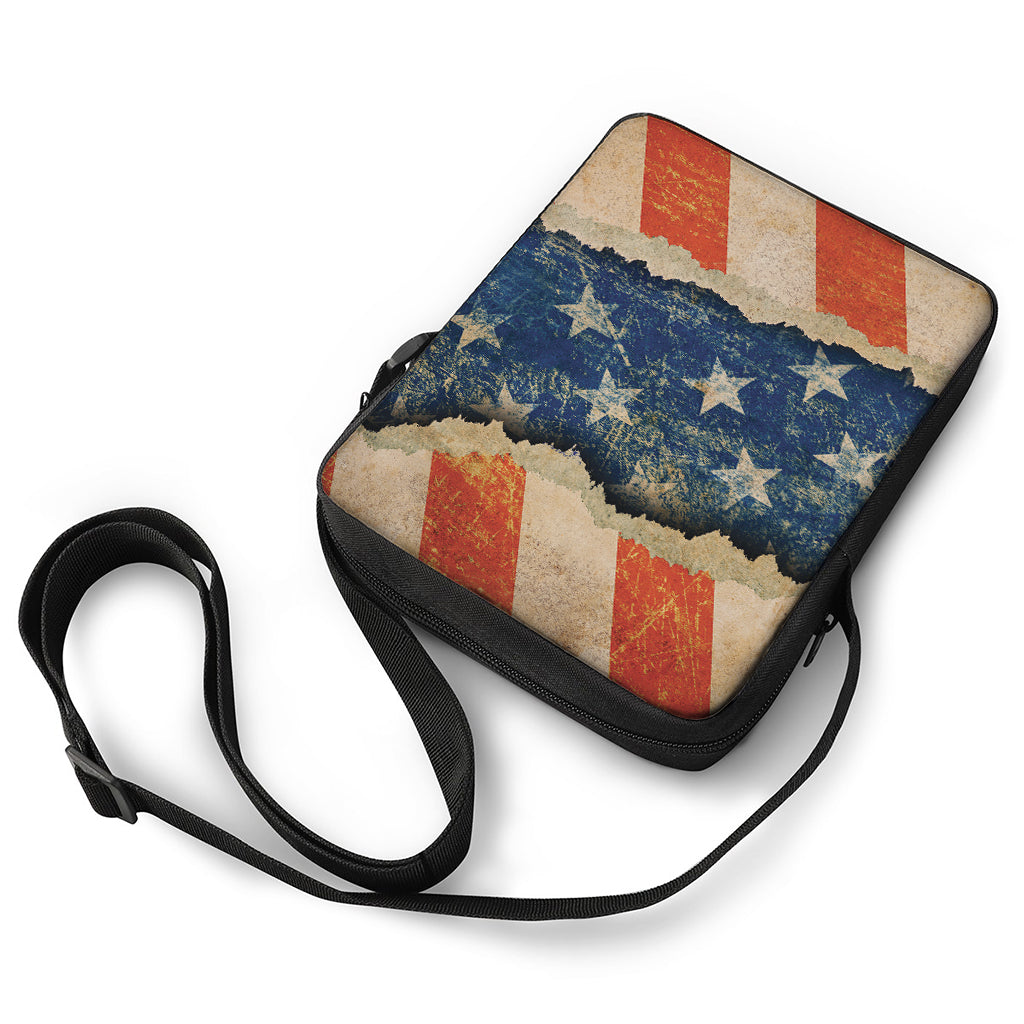 Grunge Ripped Paper American Flag Print Rectangular Crossbody Bag ...