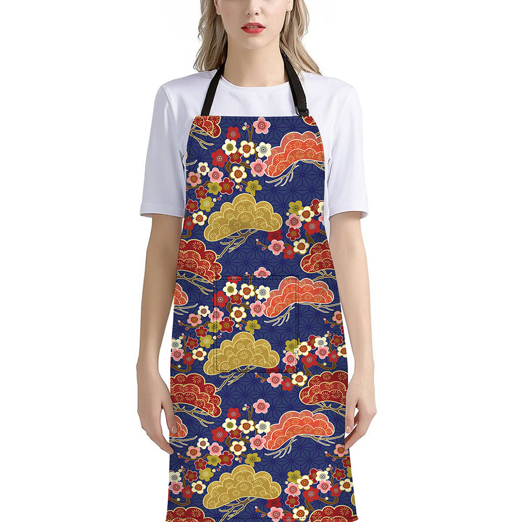 Japanese Cherry Blossom Pattern Print Bib Apron With Pocket – GearFrost