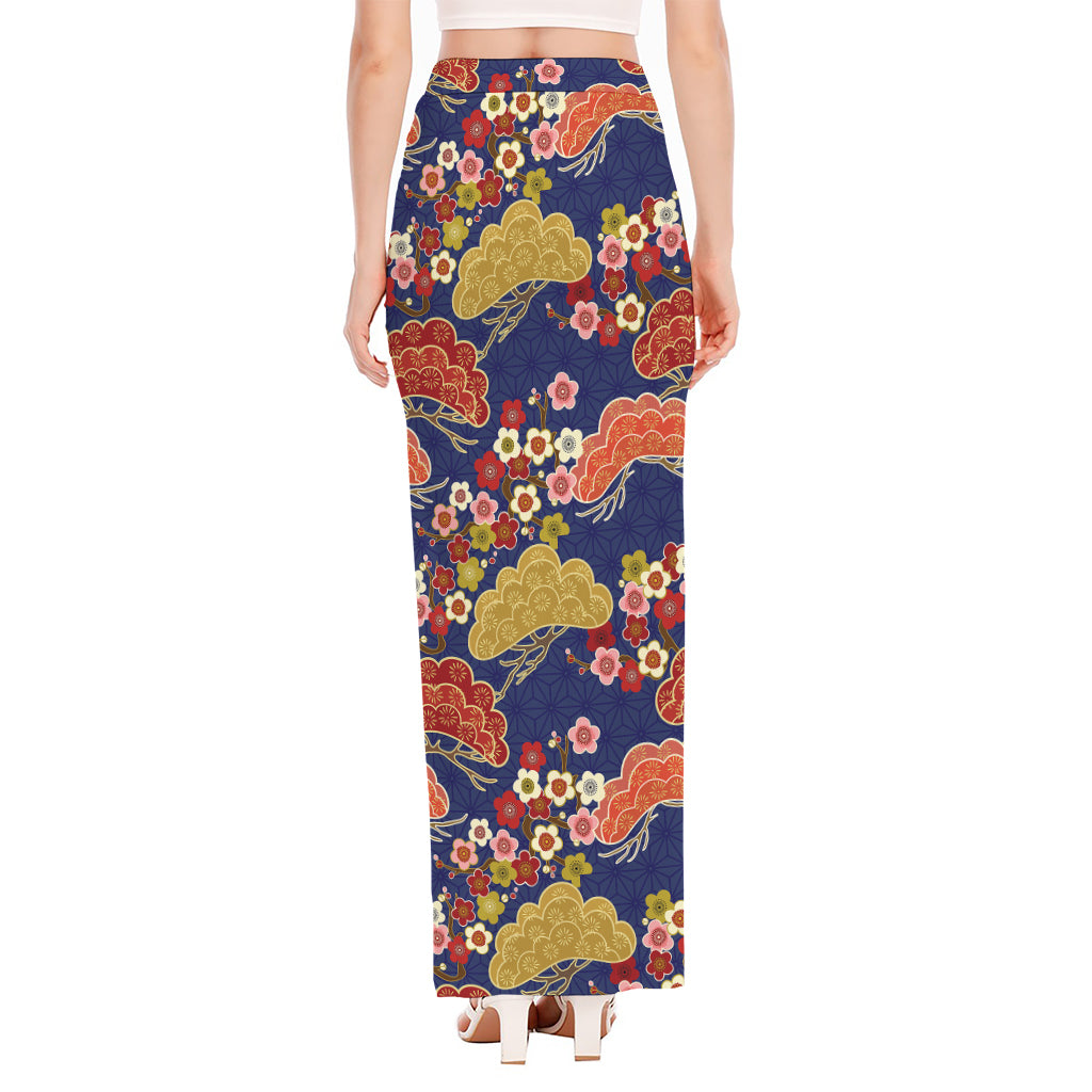 Japanese Cherry Blossom Pattern Print High Slit Maxi Skirt – GearFrost