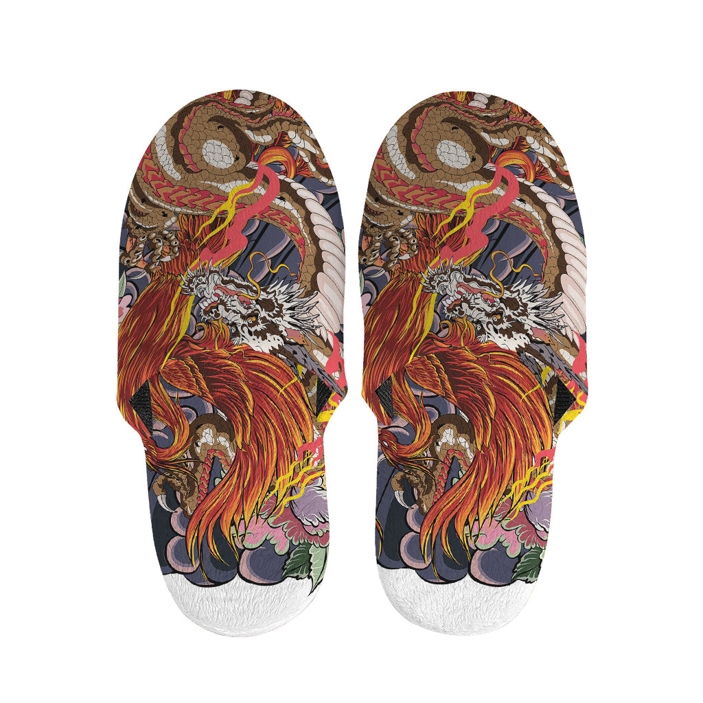 Japanese Dragon And Phoenix Tattoo Print Slippers – GearFrost