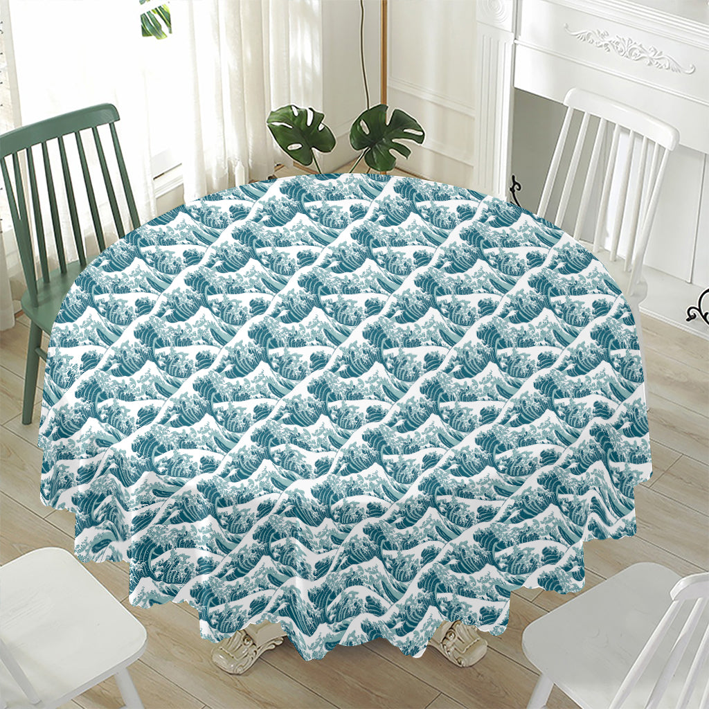 Japanese Kanagawa Wave Pattern Print Waterproof Round Tablecloth ...