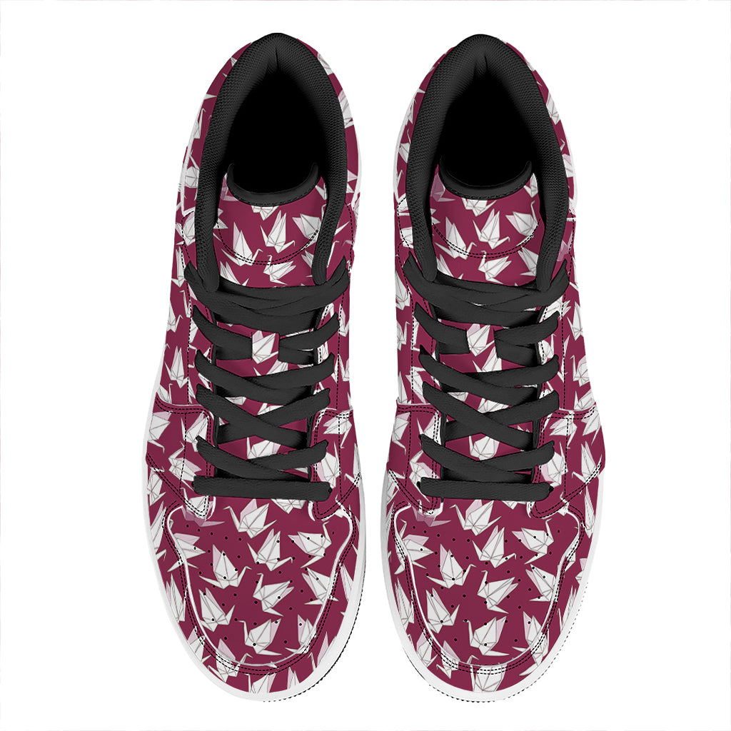 Japanese Origami Crane Pattern Print High Top Leather Sneakers – GearFrost