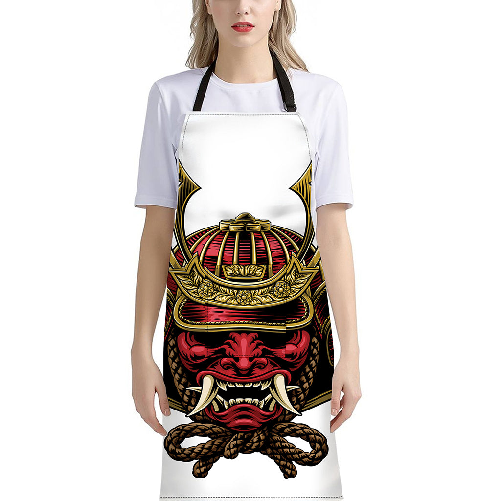 Japanese Samurai Helmet Print Bib Apron With Pocket – GearFrost